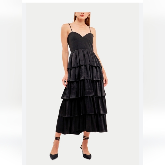 New Raves | Dresses | Black Tiered Ruffled Party Dress Long Ruffle ...